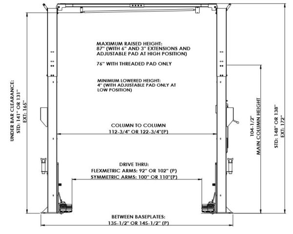 10,000 lb. Capacity Flexmetric or Symmetric Extended Height – TLS Lifts